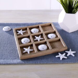 dennis east nautical tic tac toe board game with faux seashells, starfish - beach decor