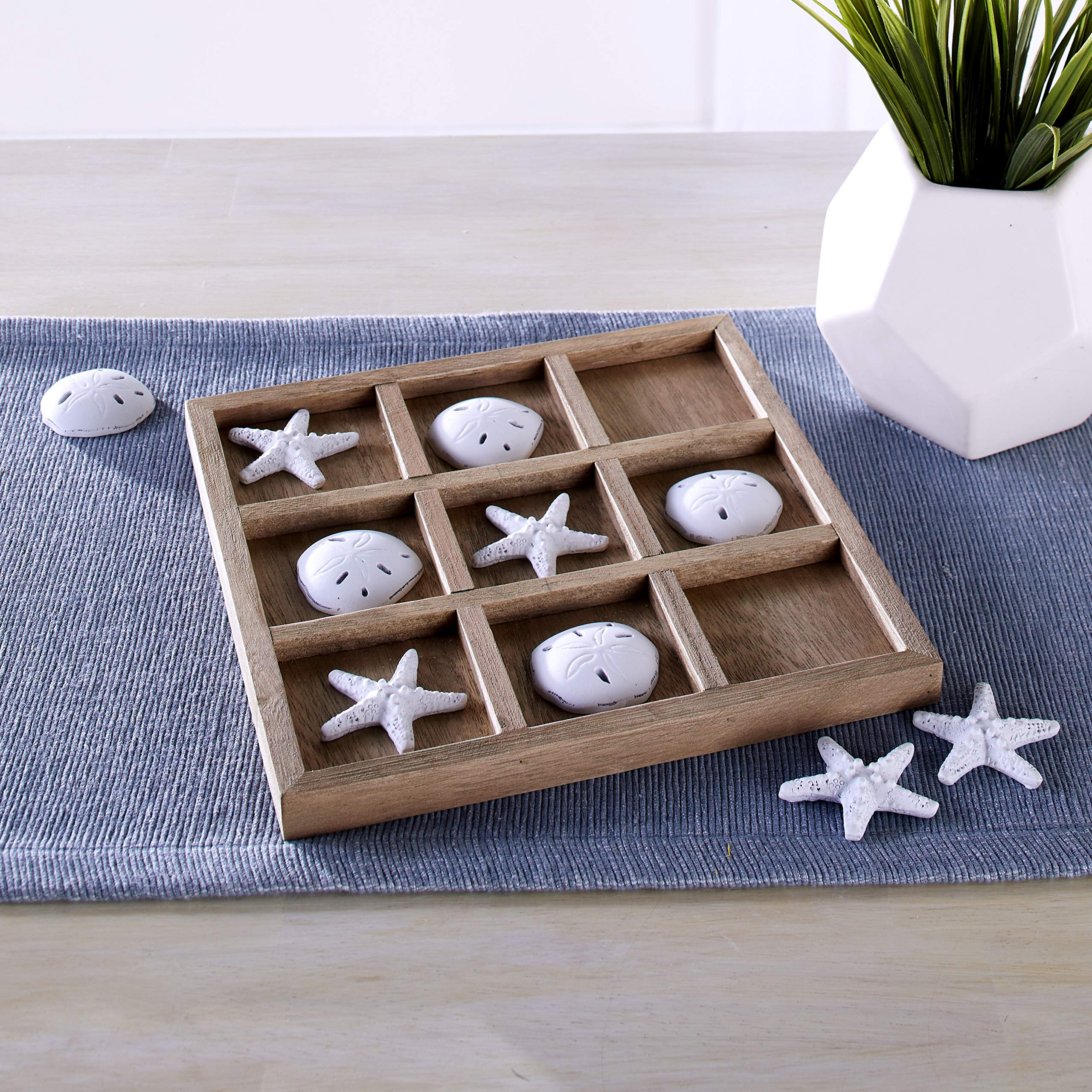 Dennis East Nautical Tic Tac Toe Board Game with Faux Seashells, Starfish - Beach Decor