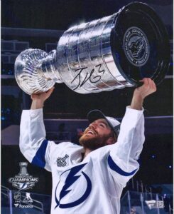 brayden point tampa bay lightning 2020 stanley cup champions autographed 8" x 10" raising cup photograph - autographed nhl photos