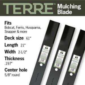 Terre Products, 3 Pack Medium Lift Lawn Mower Blades, 61 Inch Decks, Compatible with Scag 48111, 482879, Ferris 1520842, Husqvarna 539101733 and More