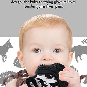 Malarkey Kids Baby Teething Mitten, Munch Mitt Baby Chew Toy - Protects Hands from Chewing & Saliva, Heals Aching Gums, Promotes Sound & Visual Stimulation for Babies Up to 1-Year-Old (Night Forest)