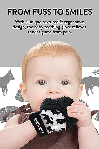 Malarkey Kids Baby Teething Mitten, Munch Mitt Baby Chew Toy - Protects Hands from Chewing & Saliva, Heals Aching Gums, Promotes Sound & Visual Stimulation for Babies Up to 1-Year-Old (Night Forest)