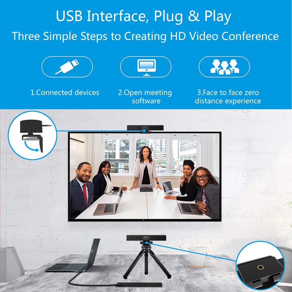 iTOPVIS 3-in-1 Full HD 1080P Conference Webcam with Microphone and Speaker, Wide Angle USB Video Conference Camera for Mac, PC, Laptop, Desktop(Black)