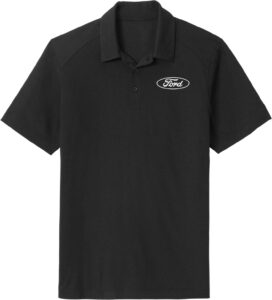 white ford oval crest chest print tri blend wicking polo shirt, black medium