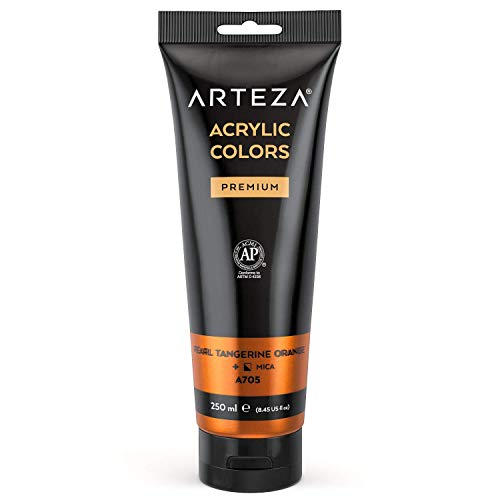 ARTEZA Metallic Acrylic Paint, Pearl Tangerine Orange A214Color 8.45 ounces Tube, Rich Pigment, Non Fading, Non Toxic, Single Color Paint for Artists