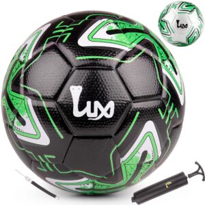 lux soccer match ball size 5 with free premium manual ball pump - thermally bonded match ball for professional training use men youth boys & girls soccer players