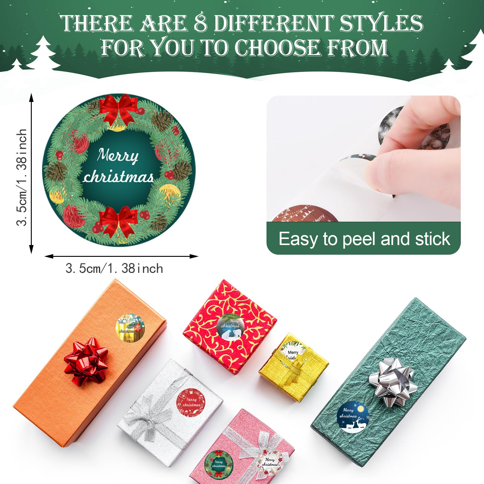 Outus 1000 Pieces Christmas Stickers for Envelopes 1.38", 9 Designs Round Merry Christmas Label Stickers Christmas Envelope Seal Self Adhesive Holiday Stickers for Cards Gift Party(Cute)