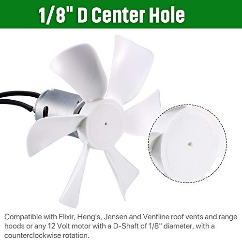 2 Pack 6“ Replacement White Vent Fan Blades for RV Bathroom Vent Fan, fits for Heng's, Elixir, Ventline and Jensen roof vents and range hoods or any 12 Volt motor with a 0.094-inch D-shaped shaft