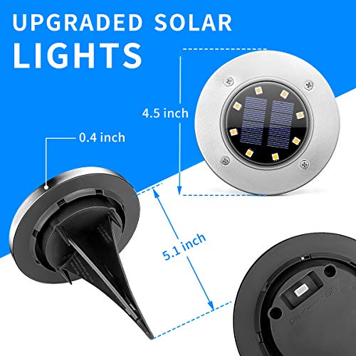 SOLPEX Solar Ground Lights, 8 LED Solar Powered Disk Lights Outdoor Waterproof Landscape Lawn Lighting for Garden Yard Deck Walkway Patio Pathway (8, White)