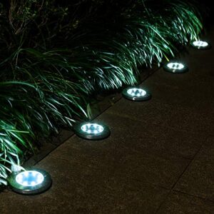 SOLPEX Solar Ground Lights, 8 LED Solar Powered Disk Lights Outdoor Waterproof Landscape Lawn Lighting for Garden Yard Deck Walkway Patio Pathway (8, White)