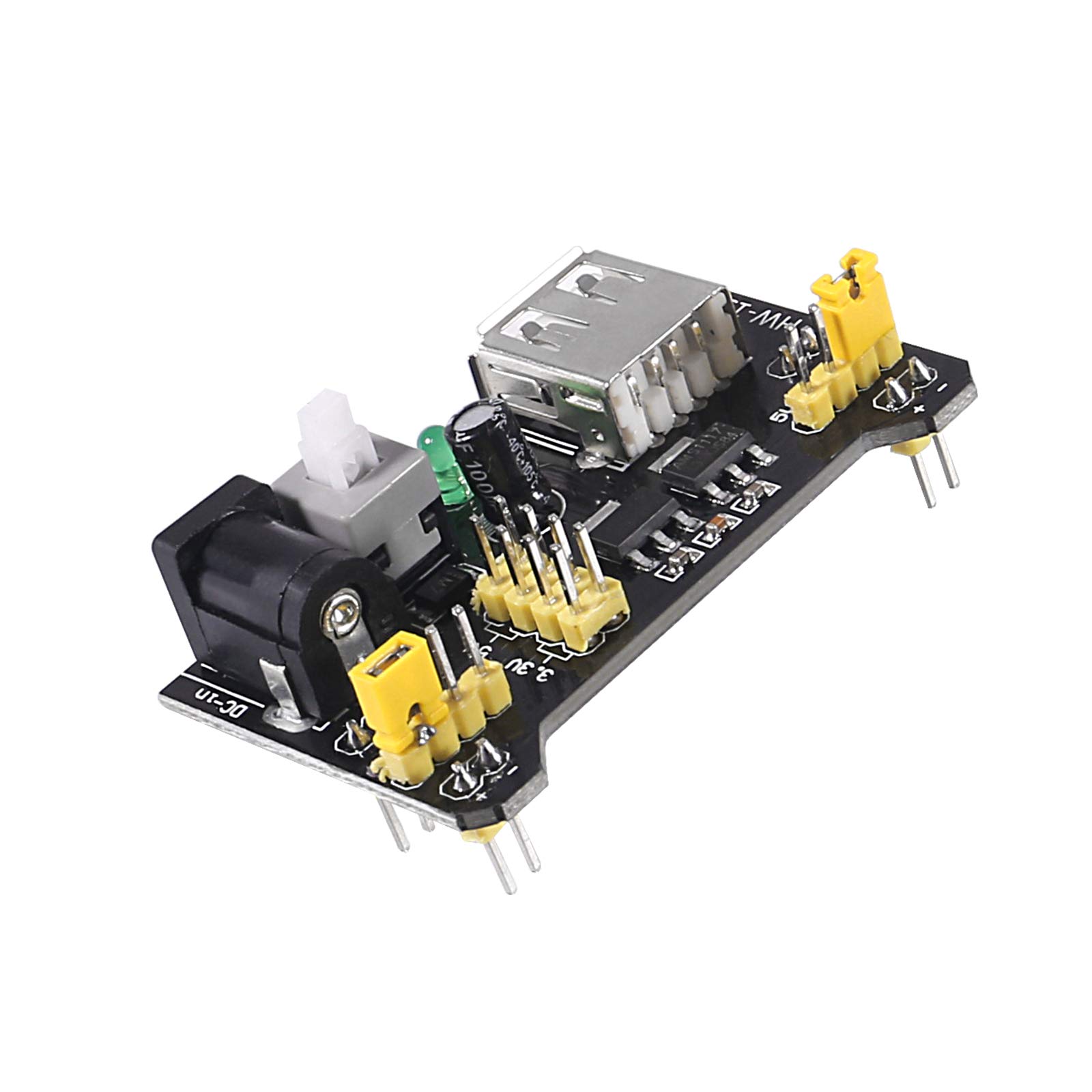 ALAMSCN 3.3V 5V MB102 Solderless Breadboard Power Supply Module with 9V Battery Clip Power Cable 2.1x 5.5mm Male DC Jack Plug for Arduino (Pack of 3)