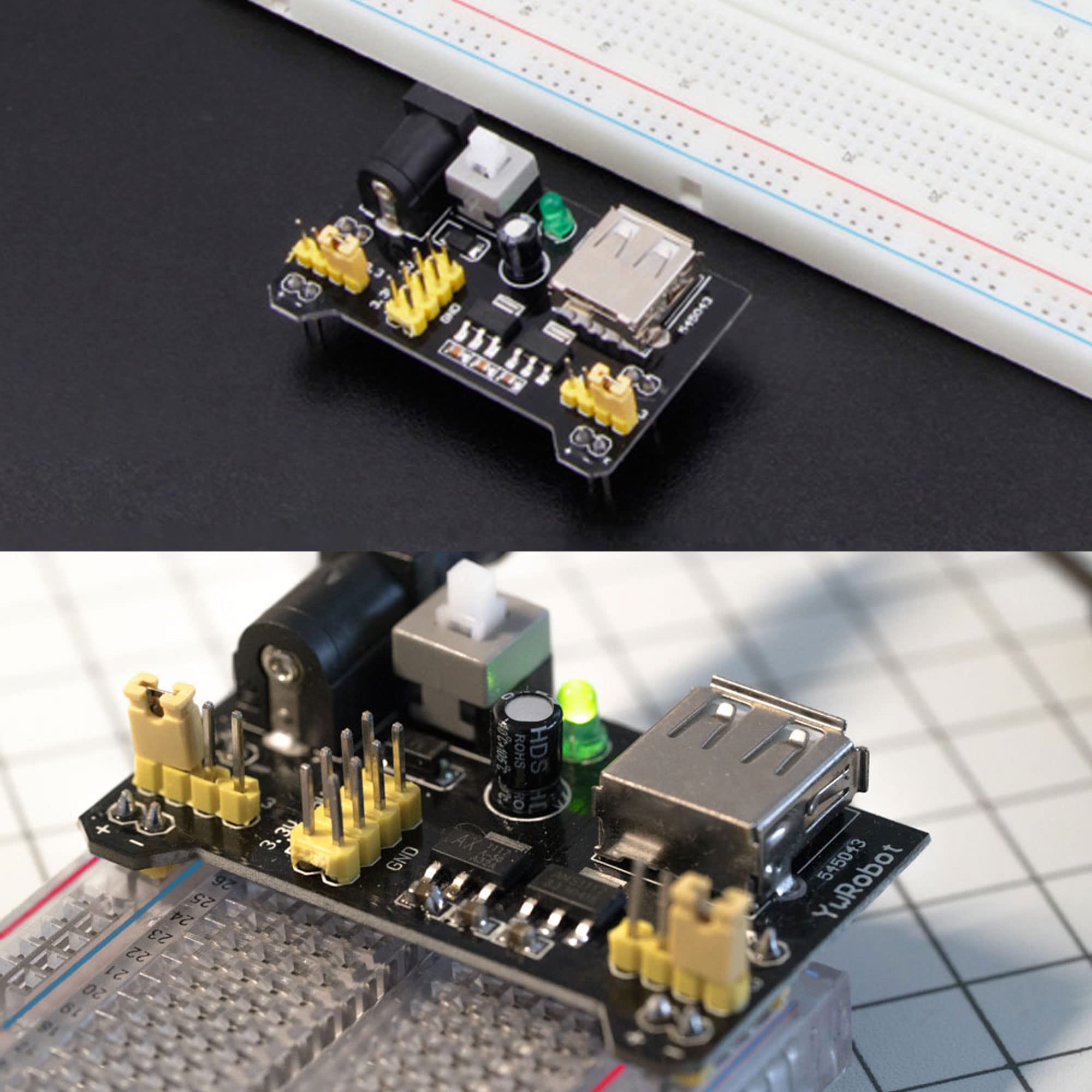 ALAMSCN 3.3V 5V MB102 Solderless Breadboard Power Supply Module with 9V Battery Clip Power Cable 2.1x 5.5mm Male DC Jack Plug for Arduino (Pack of 3)