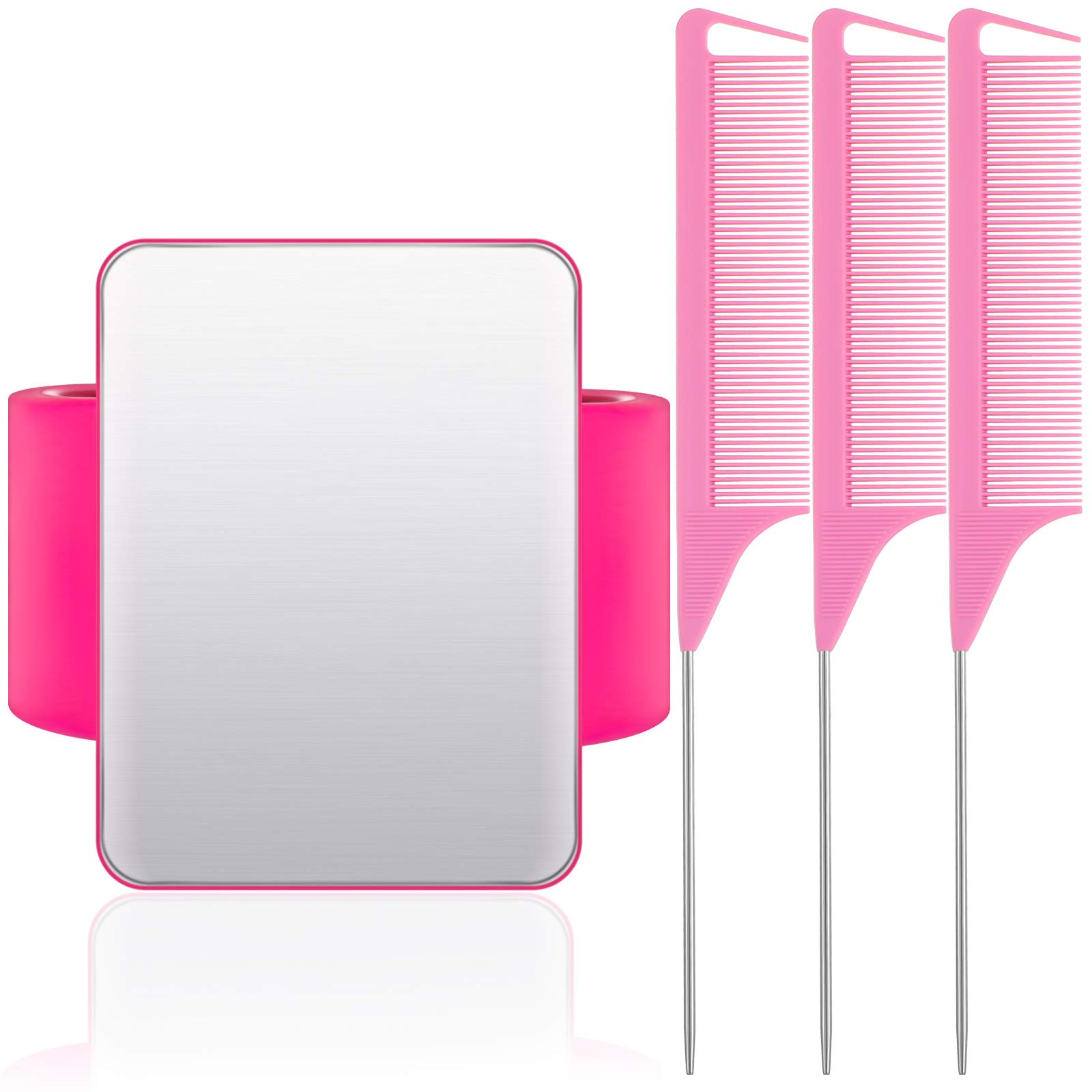 Magnetic Wrist Sewing Pincushion Wrist Magnetic Pin Holder Wristband Pin Cushion Holder with 3 Pieces Stainless Steel Pintail Comb Rat Tail Comb for Hair Clips Sewing, Daily Hand Sewing (Rose Red)