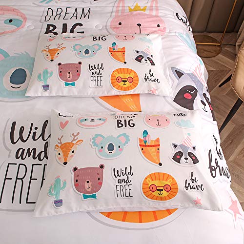 Btargot Jungle Animals Boys Girls Ultra Soft Comforter Set Zoo Party Cute Panda Cat Koala Giraffe Lion Cat Print Bedding Sets Full Size