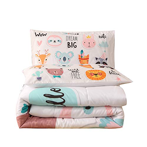 Btargot Jungle Animals Boys Girls Ultra Soft Comforter Set Zoo Party Cute Panda Cat Koala Giraffe Lion Cat Print Bedding Sets Full Size