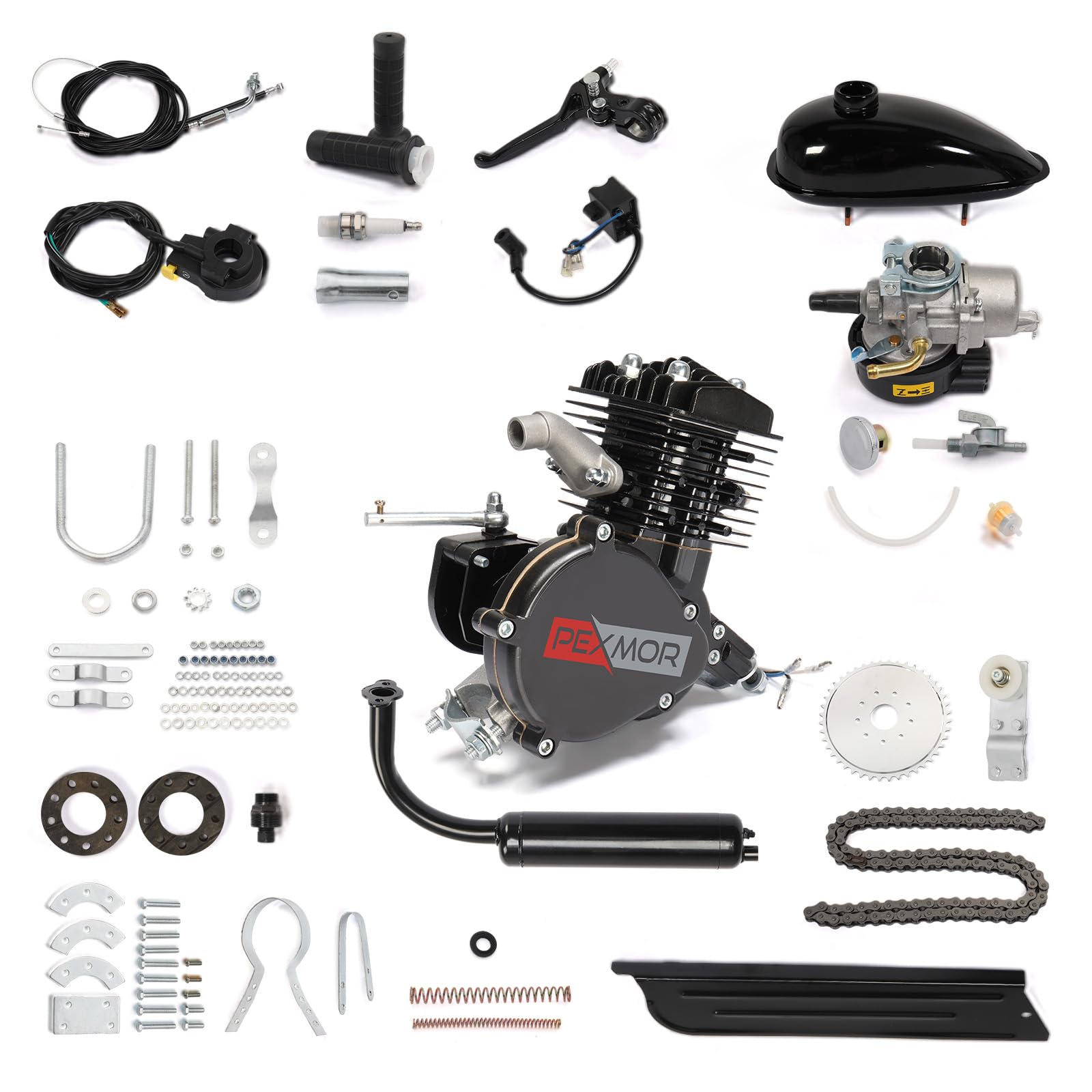 PEXMOR 50cc Bicycle Engine Kit, 2 Stroke Bike Motor Kit Gas Motorized Bike Conversion Kit, Gasoline Petrol Bicycle Motor Refit Full Set for 26-28" Bikes with V-Frame,Super Fuel-efficient