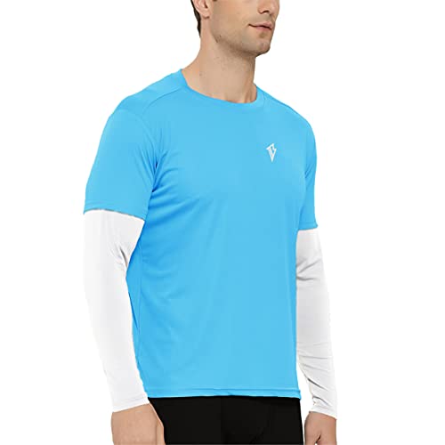 D-Bonex Men's 2-in-1 Running Shirts Long Sleeve Jogging Cycling Workout Shirts with UPF 50+ Sun Protection Arm Sleeves (Blue, M)