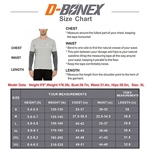 D-Bonex Men's 2-in-1 Running Shirts Long Sleeve Jogging Cycling Workout Shirts with UPF 50+ Sun Protection Arm Sleeves (Blue, M)