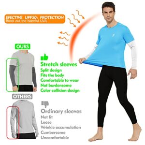 D-Bonex Men's 2-in-1 Running Shirts Long Sleeve Jogging Cycling Workout Shirts with UPF 50+ Sun Protection Arm Sleeves (Blue, M)