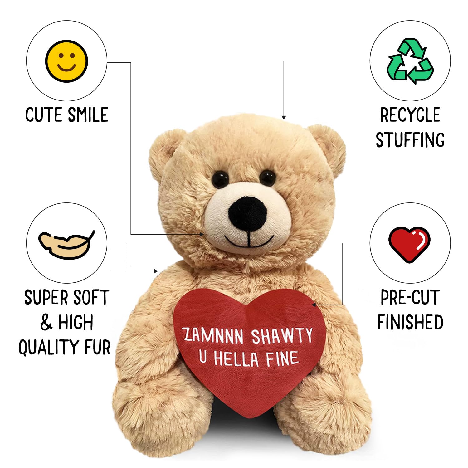 Zamnnn Shawty U Hella Fine - 10" Teddy Bear & Gift Bag - Funny Stuffed Animal Plush Gift for Girlfriend, Boyfriend, Best Friend - Birthday, Engagement, Valentines, Anniversary, Wedding - Witty Bears