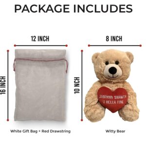 Zamnnn Shawty U Hella Fine - 10" Teddy Bear & Gift Bag - Funny Stuffed Animal Plush Gift for Girlfriend, Boyfriend, Best Friend - Birthday, Engagement, Valentines, Anniversary, Wedding - Witty Bears