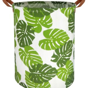 HIYAGON Laundry Baskets,Collapsible Hamper, Canvas Fabric Laundry Hamper,for Toy Organizer Bins,Gift Baskets, Bedroom, Clothes, Nursery,Kids,Boys (Green Leaf)