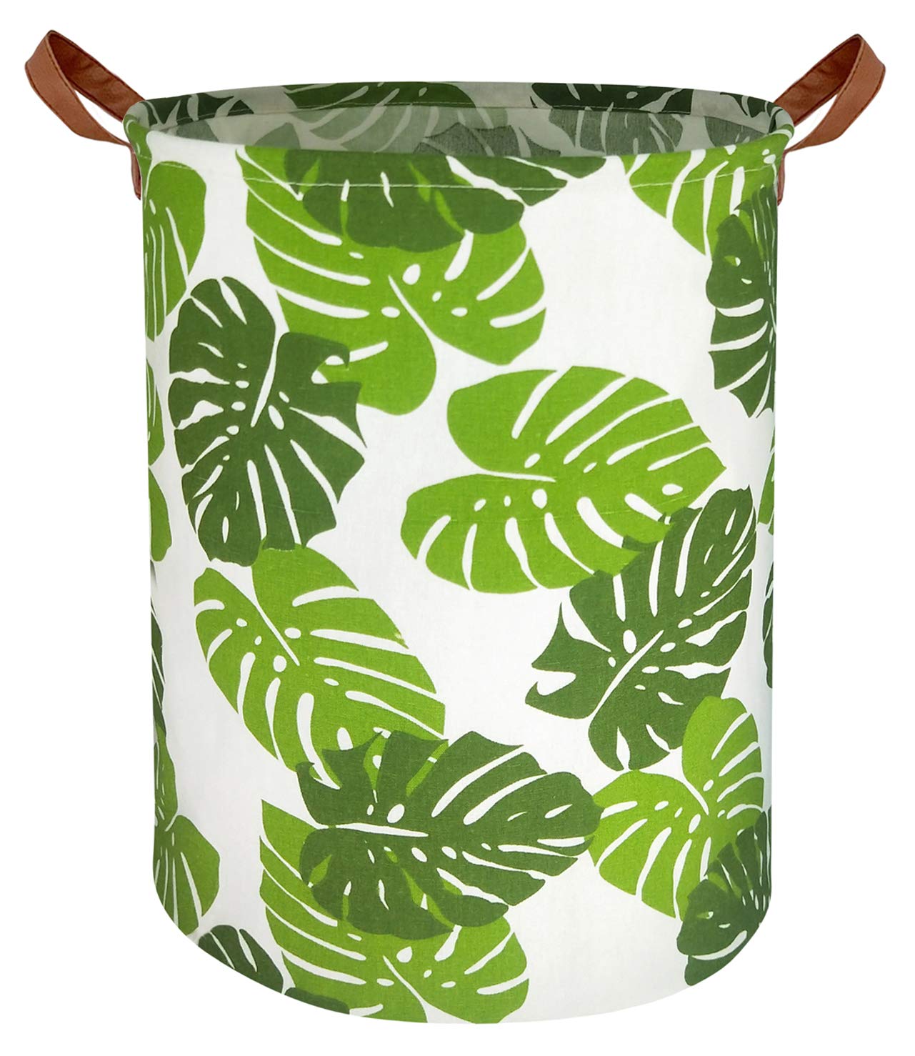 HIYAGON Laundry Baskets,Collapsible Hamper, Canvas Fabric Laundry Hamper,for Toy Organizer Bins,Gift Baskets, Bedroom, Clothes, Nursery,Kids,Boys (Green Leaf)