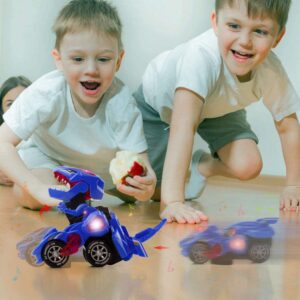 Dinosaur Transformer Car Toys for Boys, Transforming Dinosaur Car with LED Light and Music, Dino Transformer Toys for Kids, Christmas Birthday Gifts for Tolddlers