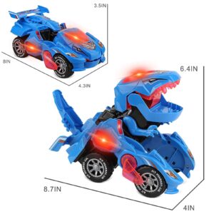 Dinosaur Transformer Car Toys for Boys, Transforming Dinosaur Car with LED Light and Music, Dino Transformer Toys for Kids, Christmas Birthday Gifts for Tolddlers