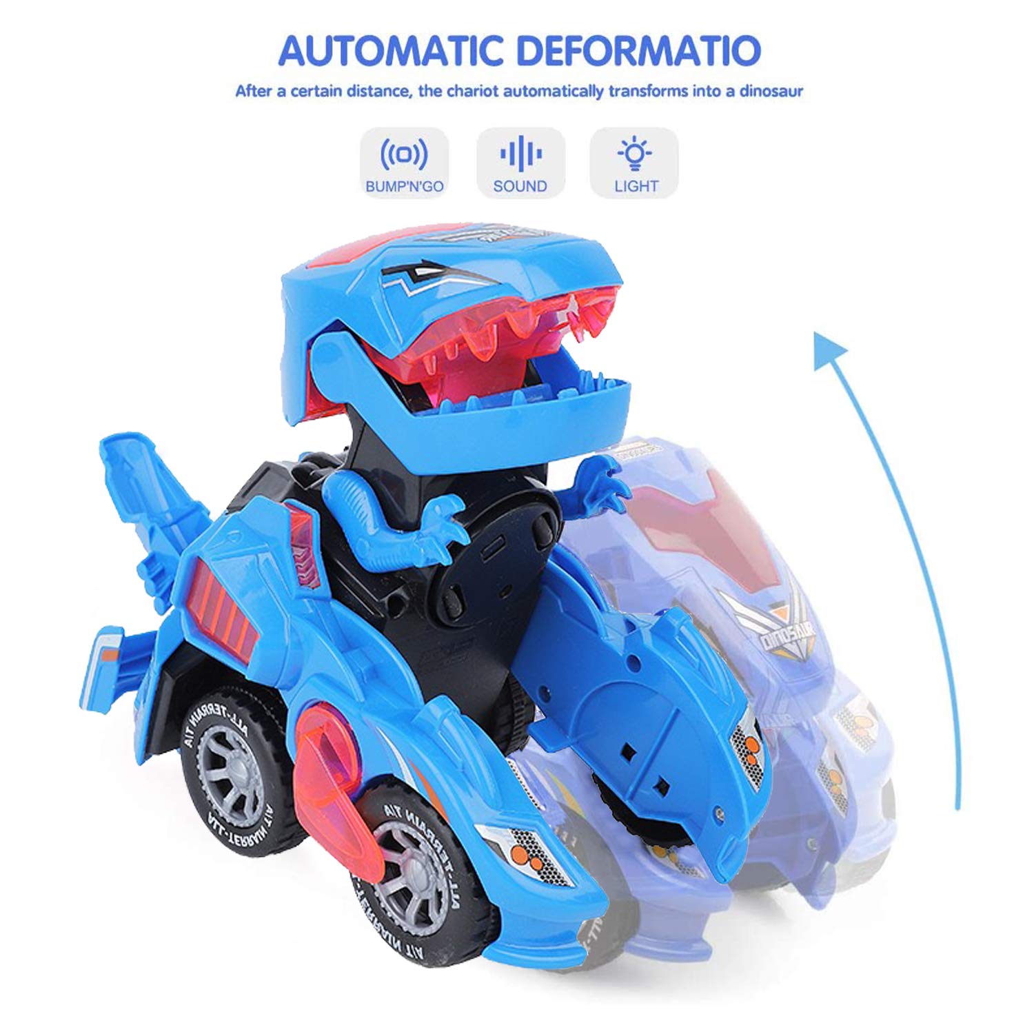 Dinosaur Transformer Car Toys for Boys, Transforming Dinosaur Car with LED Light and Music, Dino Transformer Toys for Kids, Christmas Birthday Gifts for Tolddlers