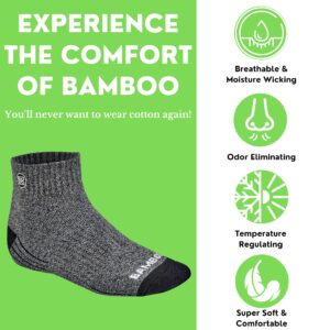 Premium Bamboo Crew Work Socks- Quarter High Moisture Wicking, Odor Eliminating Heather Gray Quarter Crew Socks for Men Size 9-12 - 3 Pair