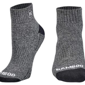 Premium Bamboo Crew Work Socks- Quarter High Moisture Wicking, Odor Eliminating Heather Gray Quarter Crew Socks for Men Size 9-12 - 3 Pair