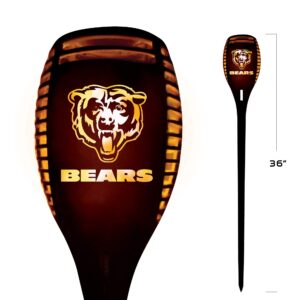 sporticulture chicago bears 36 inch tall led torch light-emulates flickering flames-auto on & off outdoor waterproof landscape lighting decoration-security light for any patio, yard & walkway