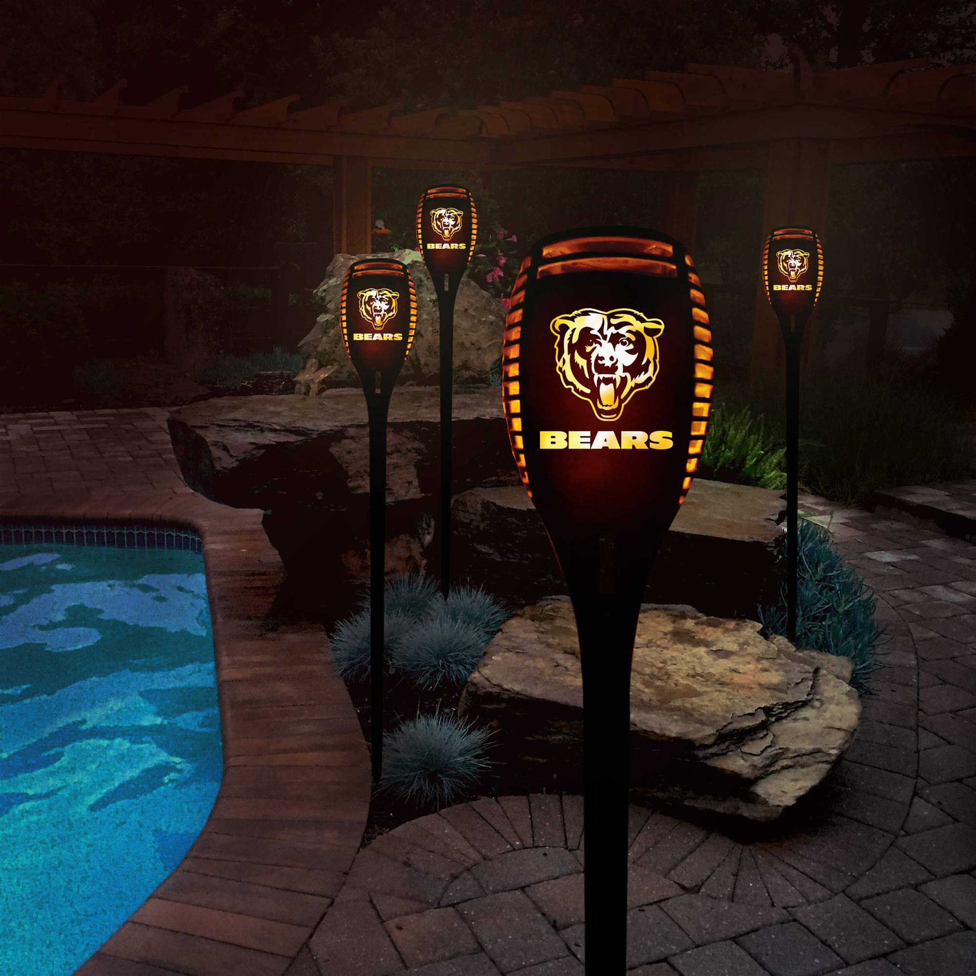 Sporticulture Chicago Bears 36 Inch Tall LED Torch Light-Emulates Flickering Flames-Auto On & Off Outdoor Waterproof Landscape Lighting Decoration-Security Light for Any Patio, Yard & Walkway