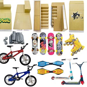 STASHABLES Finger Skateboard Ramp Set – Finger Skatepark Kit 16 Pieces – Skate Park Kit Including Skateboards, Ramps, Scooters, Skates, Bikes and Caster Boards – Fingerboard Skate Set