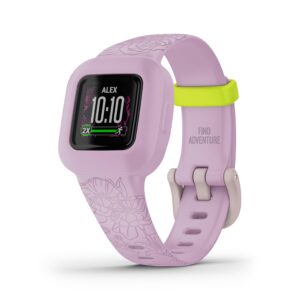 garmin vivofit jr. 3, fitness tracker for kids, includes interactive app experience, swim-friendly, up to 1-year battery life, lilac floral