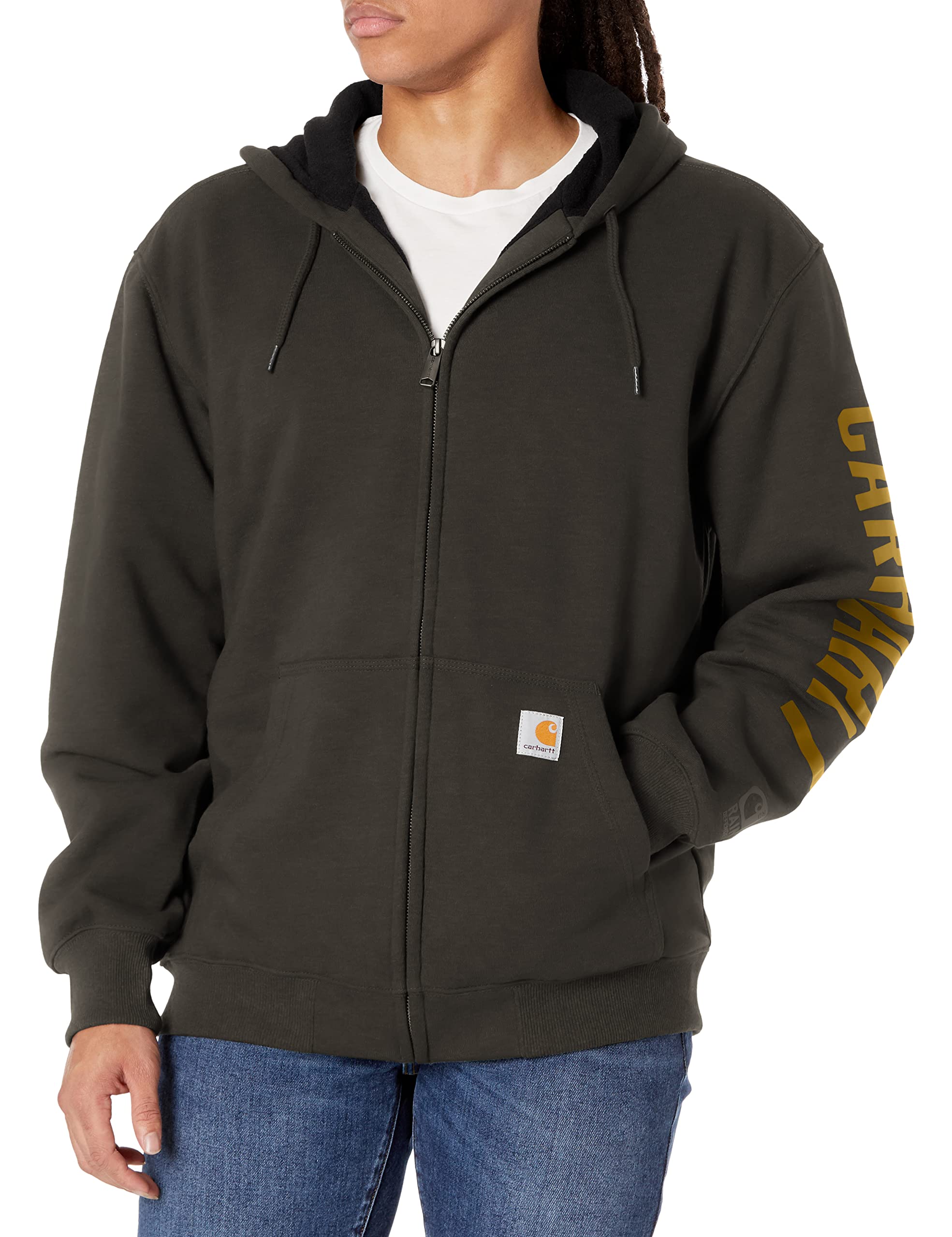 Carhartt Men's Rain Defender Original Fit Fleece Lined Logo Graphic Sweatshirt, Peat, Medium