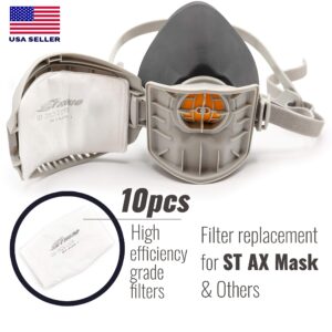 PM2.5 Replacement Filters for ST-AX and ST-AG Respirator Face Masks – High Efficiency 5 Layer Construction with Electrostatic Fiber Traps Particles 100X Smaller Than a Human Hair -10 Pack