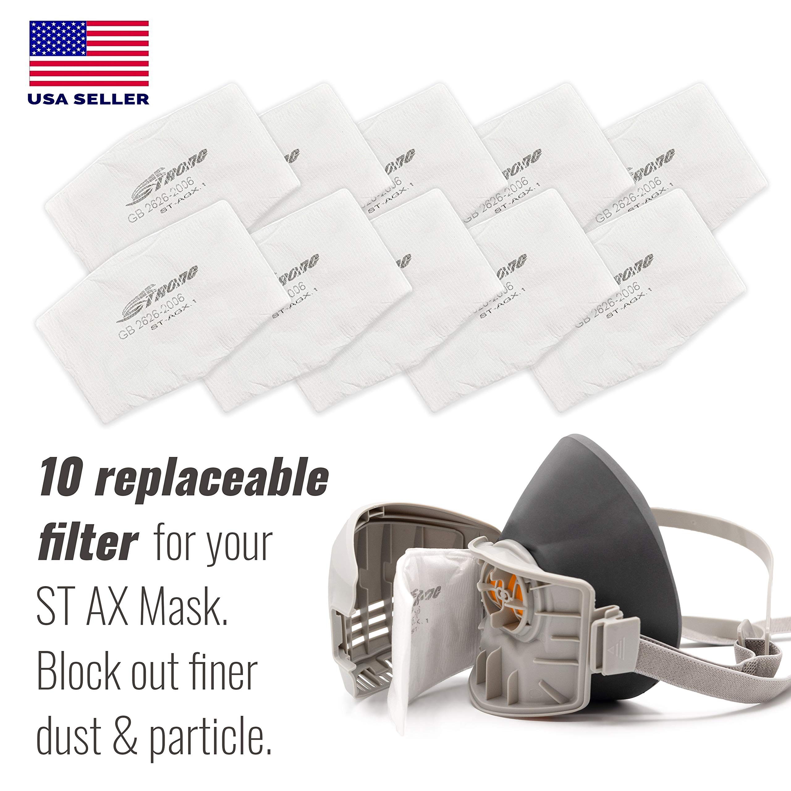 PM2.5 Replacement Filters for ST-AX and ST-AG Respirator Face Masks – High Efficiency 5 Layer Construction with Electrostatic Fiber Traps Particles 100X Smaller Than a Human Hair -10 Pack