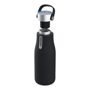 PHILIPS Water GoZero UV Self-Cleaning Smart Water Bottle Vacuum Stainless Steel Insulated Water Bottle with Handle Double-wall, Auto Cleaning, Keep Drink Hot or Cold, BPA Free, Black, 20oz