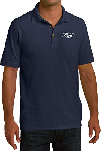 White Ford Oval Crest Chest Print Pique Polo Shirt, Navy XL