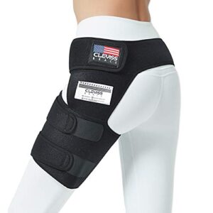 hip brace, groin support wrap for sciatica pain relief, compression neoprene thigh sleeve hamstring for pulled quadriceps muscle | flexor strain | bursitis and arthritis (left leg)