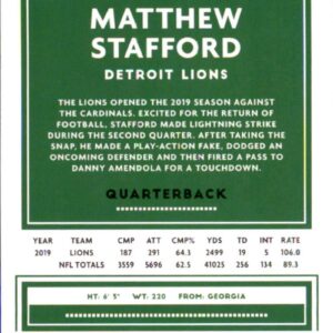 2020 Donruss #96 Matthew Stafford Detroit Lions Football Card