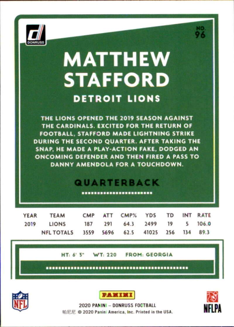 2020 Donruss #96 Matthew Stafford Detroit Lions Football Card