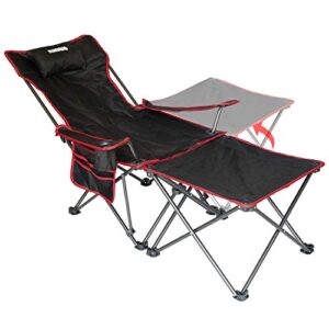 anigu 2 in 1 camping folding recliner chair with detachable table (footstool can transform to side table) (black)