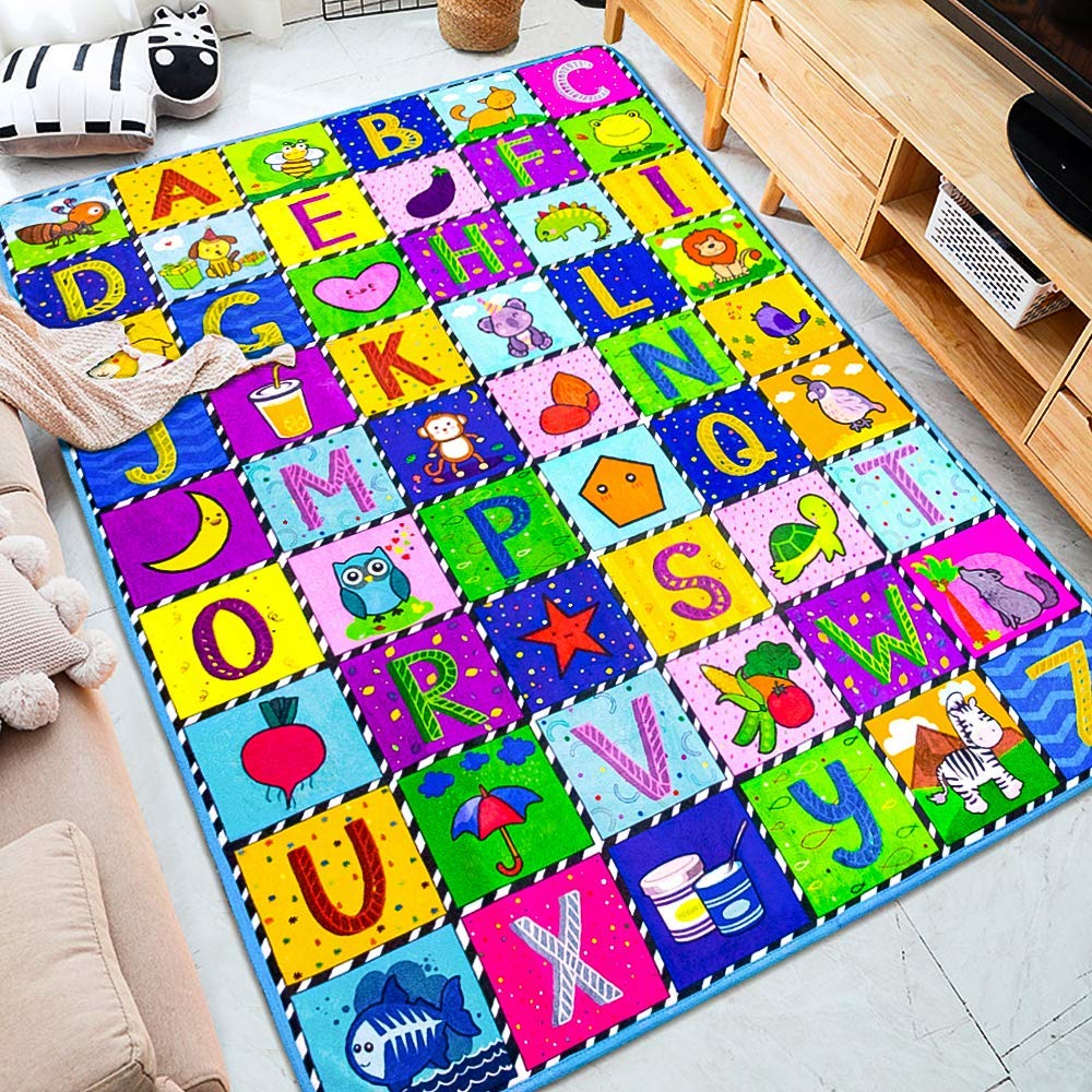 teytoy Baby Cotton, Crawling Mat Super Soft Carpet Plush Surface Non-Slip Design,Floor Playmat for Kids Area Rugs Learning Alphabet, Great Gift for Girls & Boys (59 x 44 Inch)