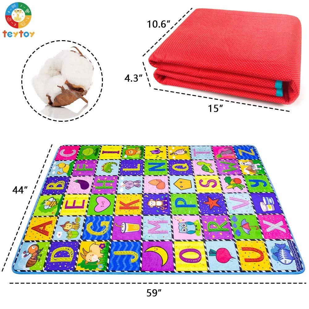 teytoy Baby Cotton, Crawling Mat Super Soft Carpet Plush Surface Non-Slip Design,Floor Playmat for Kids Area Rugs Learning Alphabet, Great Gift for Girls & Boys (59 x 44 Inch)