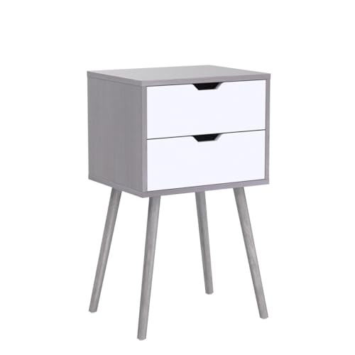 JAXPETY Nightstands Set of 2, Night Stand with Drawers, Bedside Tables with Solid Wood Legs and Large Storage Space, End Table, Side Table, for Bedroom, Light Grey