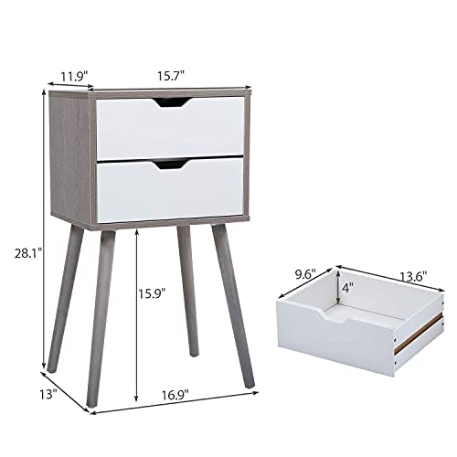 JAXPETY Nightstands Set of 2, Night Stand with Drawers, Bedside Tables with Solid Wood Legs and Large Storage Space, End Table, Side Table, for Bedroom, Light Grey