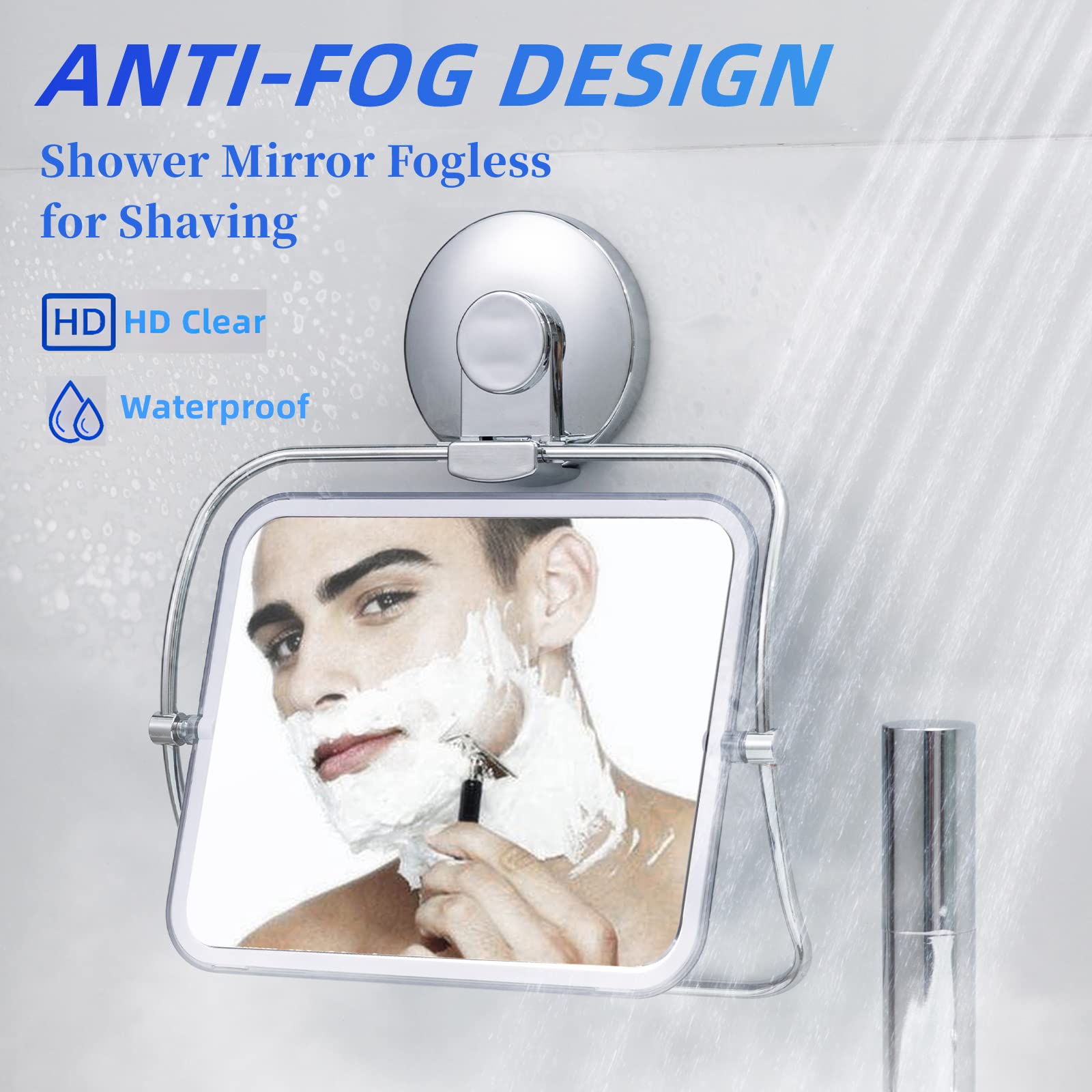 VELMADE Shower Mirror Fogless for Shaving Strong Suction Anti Fog Mirror for Shower Shatterproof Shaving Mirror Fog Free No Drilling Removable Waterproof Fogless Mirror for Bathroom, Gray